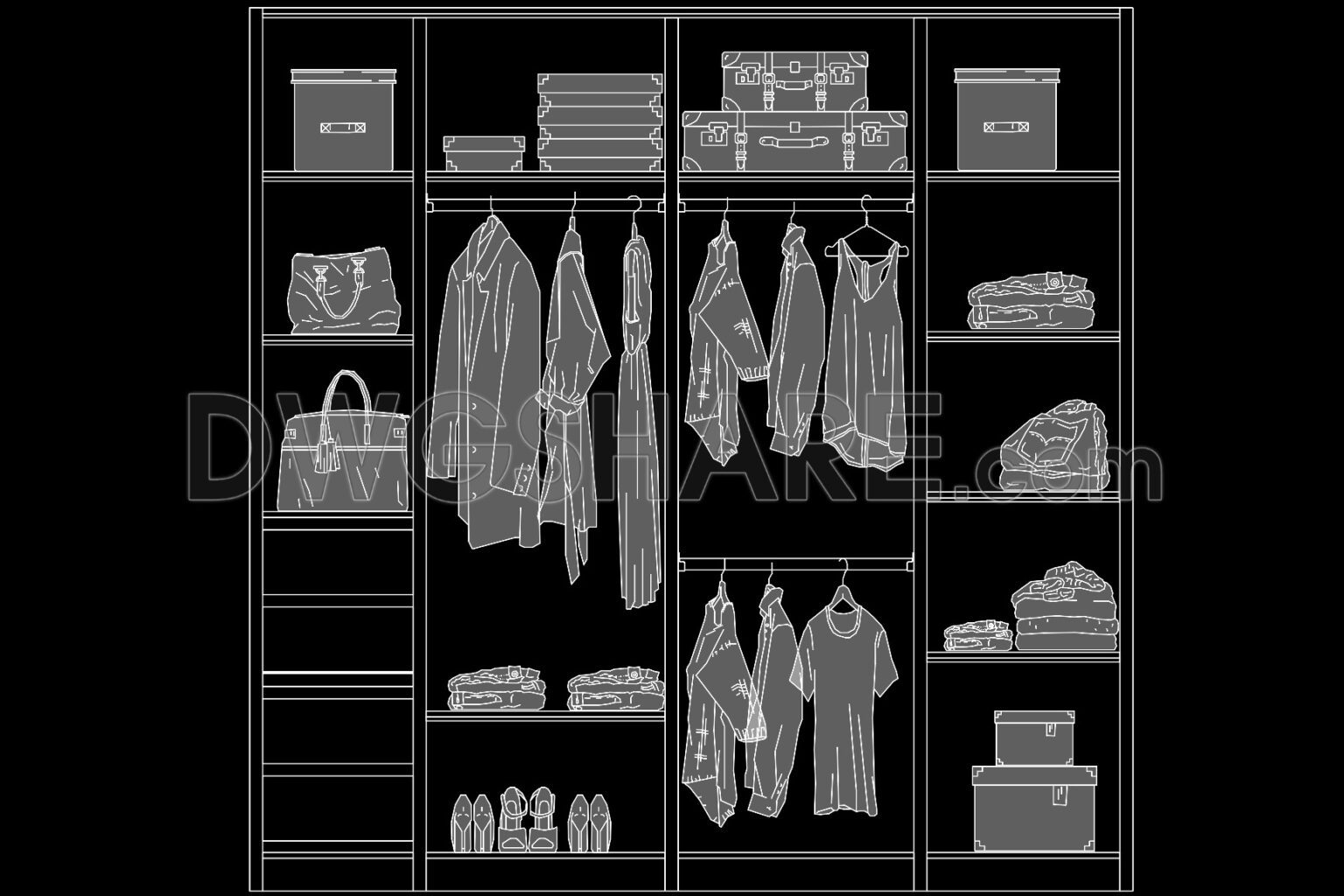 56. Free Download of CAD Block for Bedroom Wardrobe Elevation