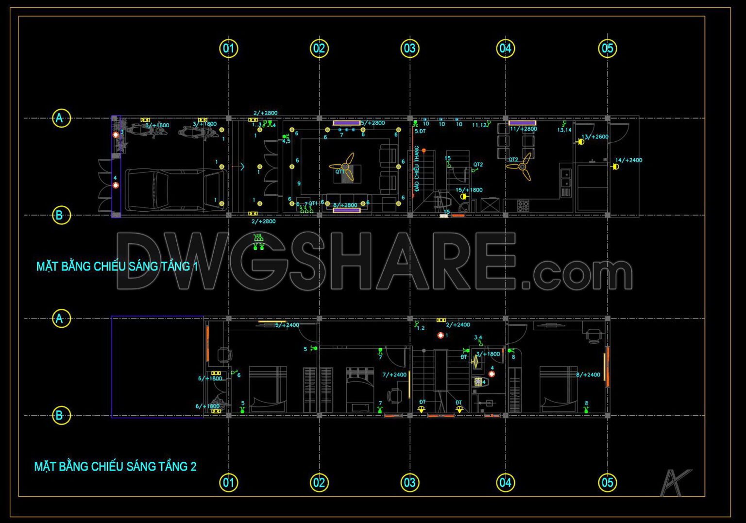 110. CAD drawings for detailed electrical designs for a 3-story townhouse
