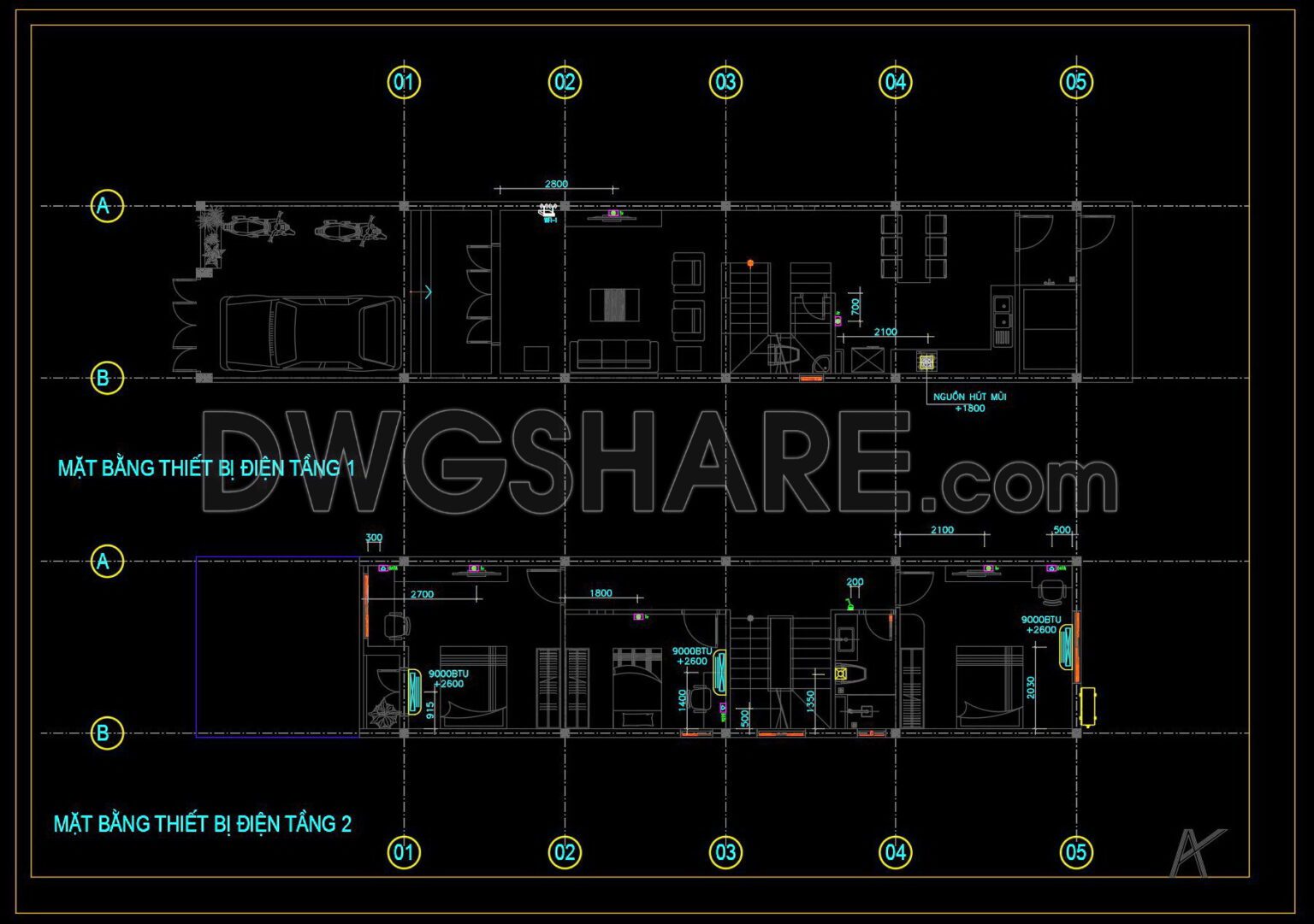 110. CAD drawings for detailed electrical designs for a 3-story townhouse