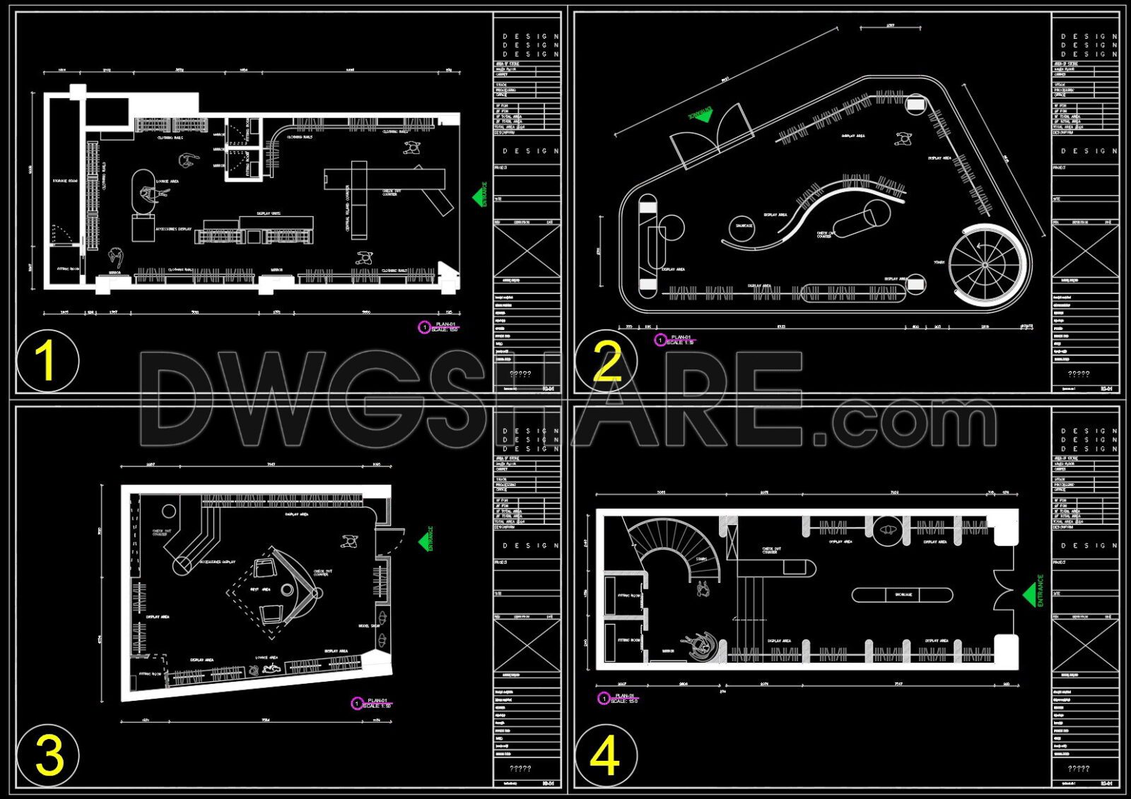 27. Cad drawings of 18 clothing store floor plan designs for download