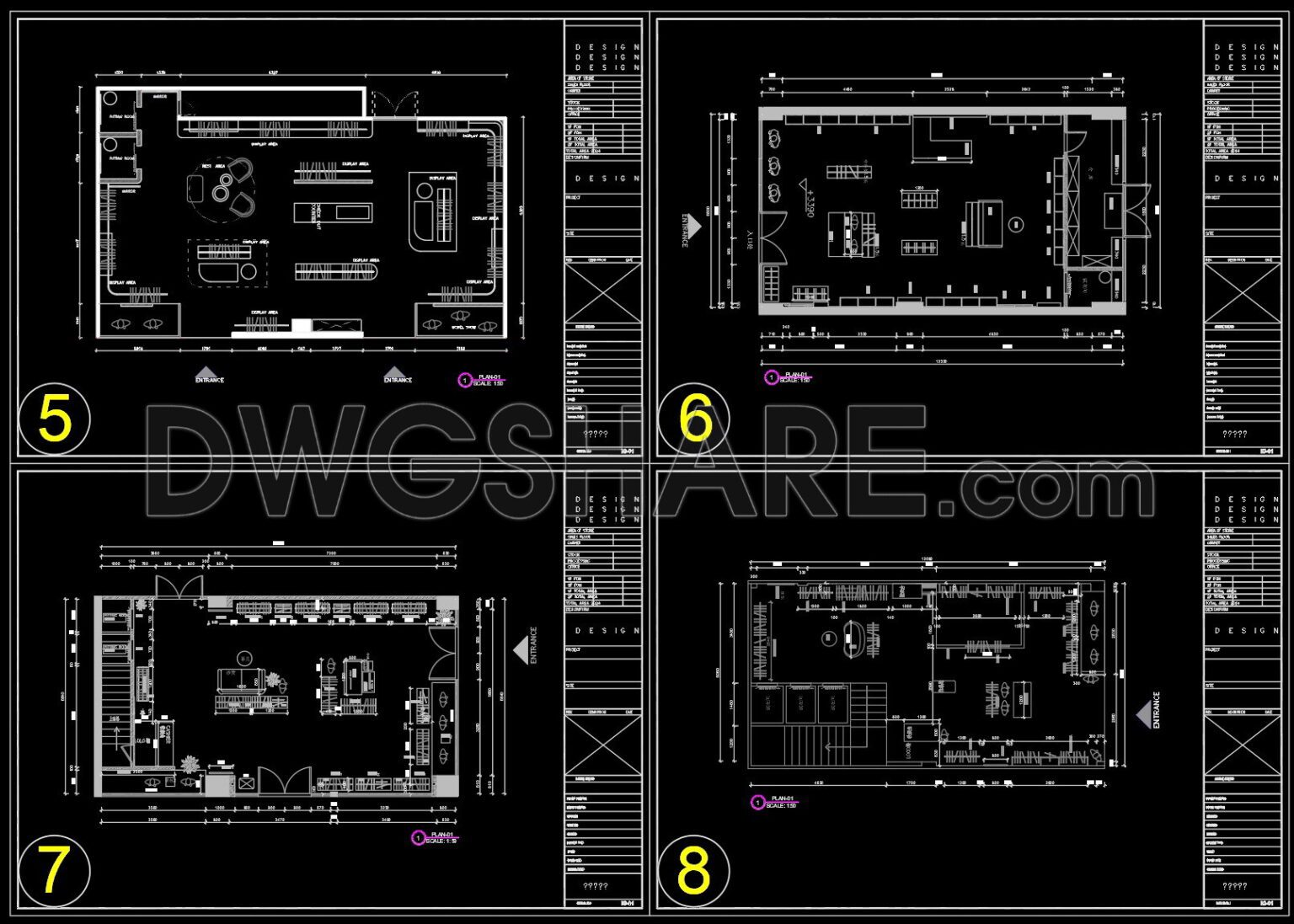27. Cad drawings of 18 clothing store floor plan designs for download