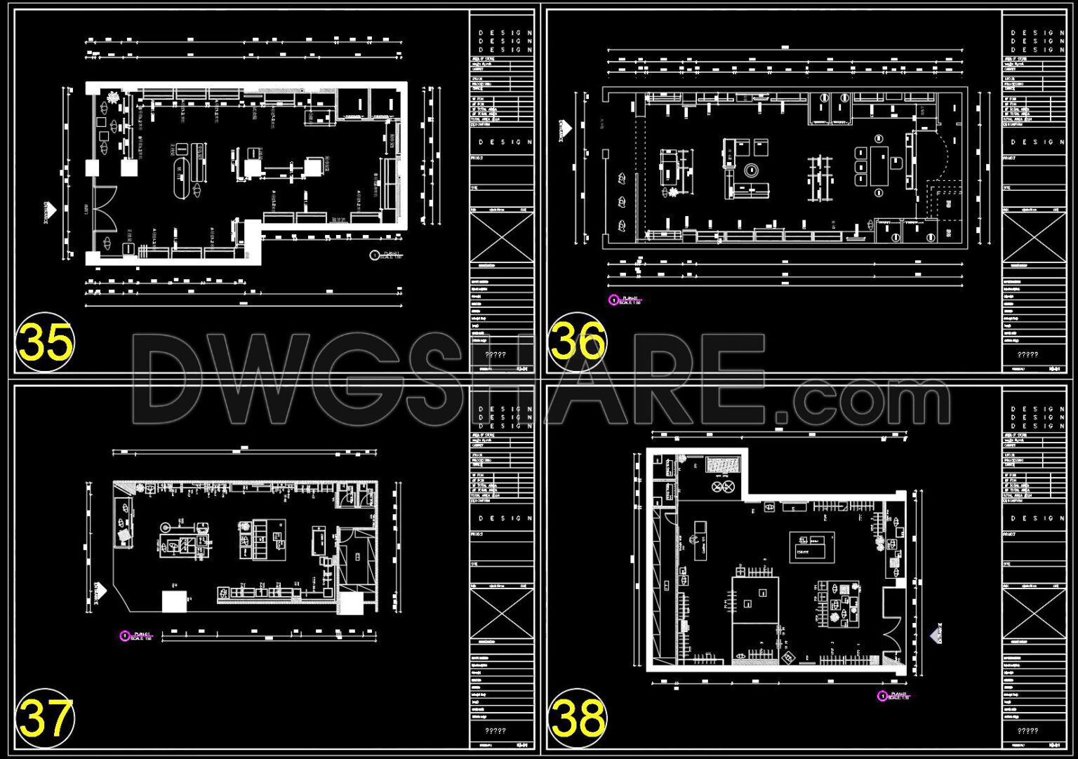 28. Cad drawings of 18 clothing store floor plan designs for download