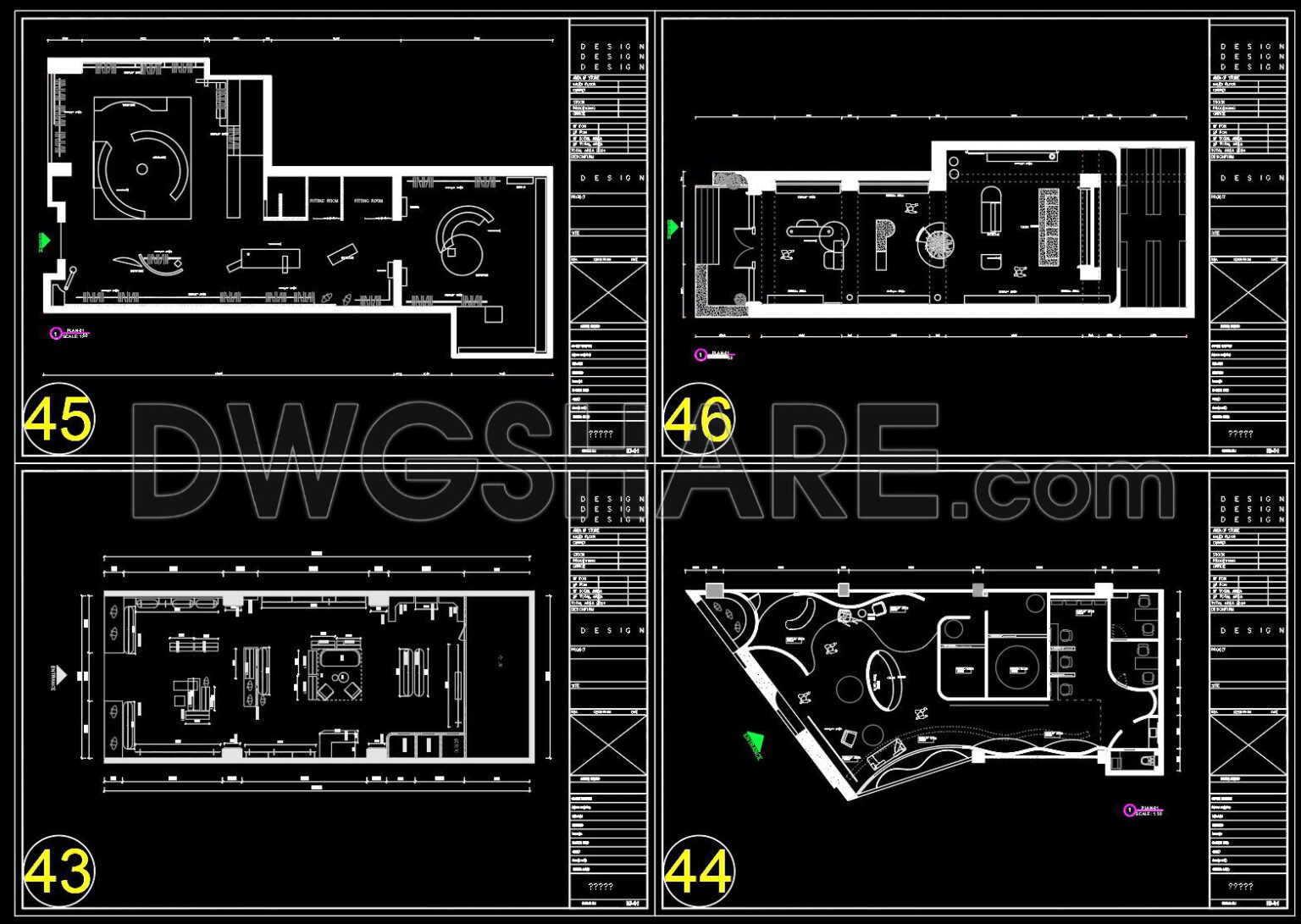 28. Cad drawings of 18 clothing store floor plan designs for download