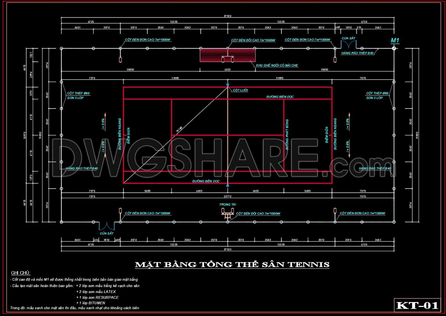 36. Download detailed CAD drawings for tennis court construction design
