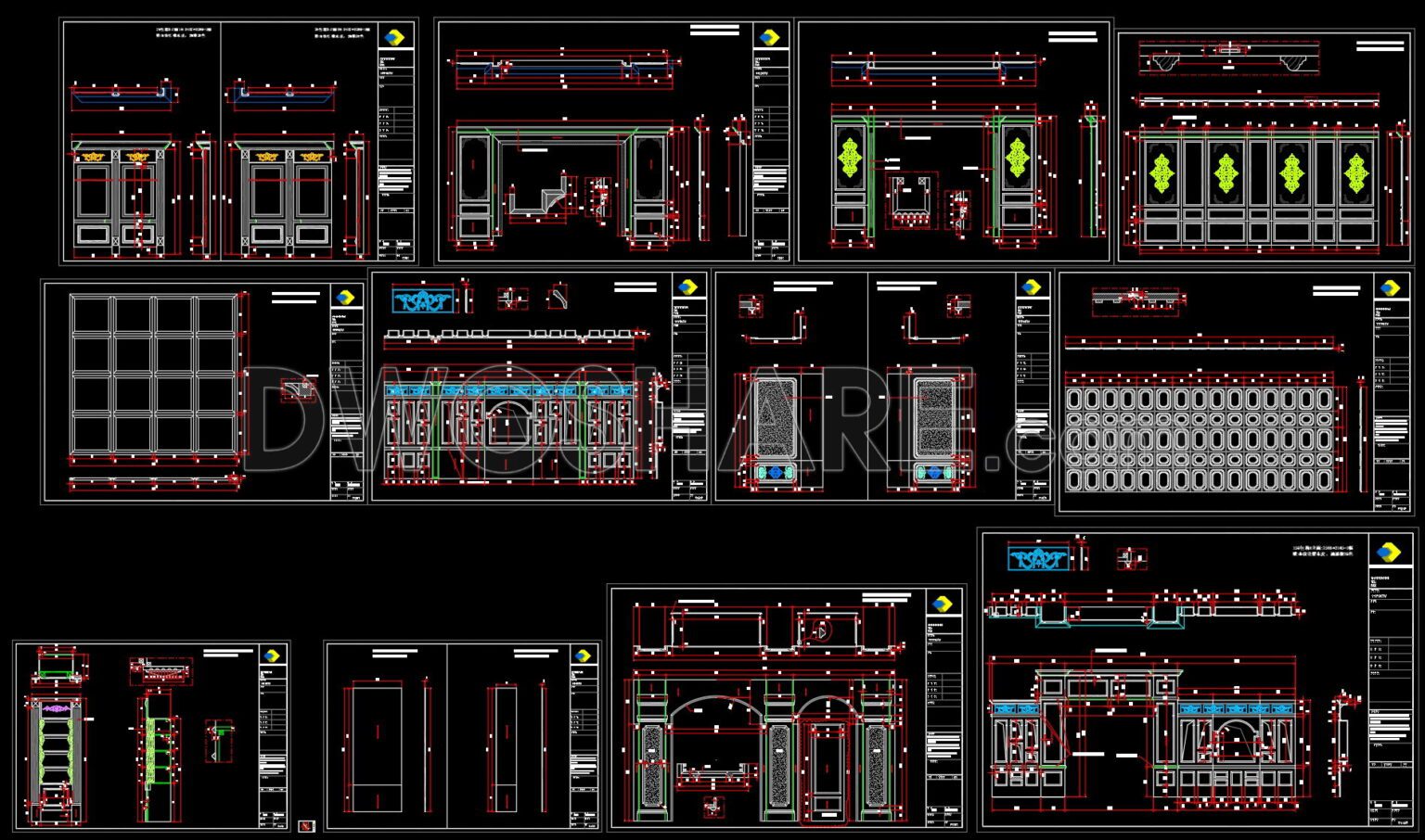 372. Download detailed CAD drawings of solid wood wall cladding for villas
