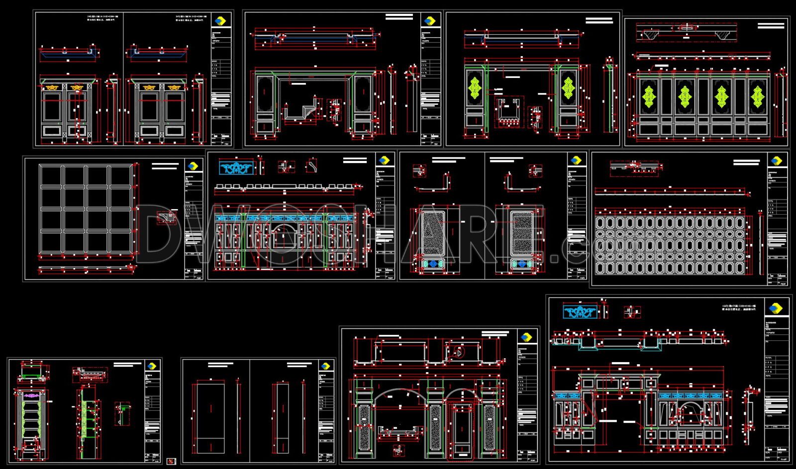 372. Download detailed CAD drawings of solid wood wall cladding for villas