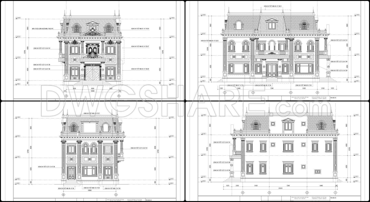 676. Download Architectural PDF Drawings for a 3-Story European Classic Style House (Dimensions ...