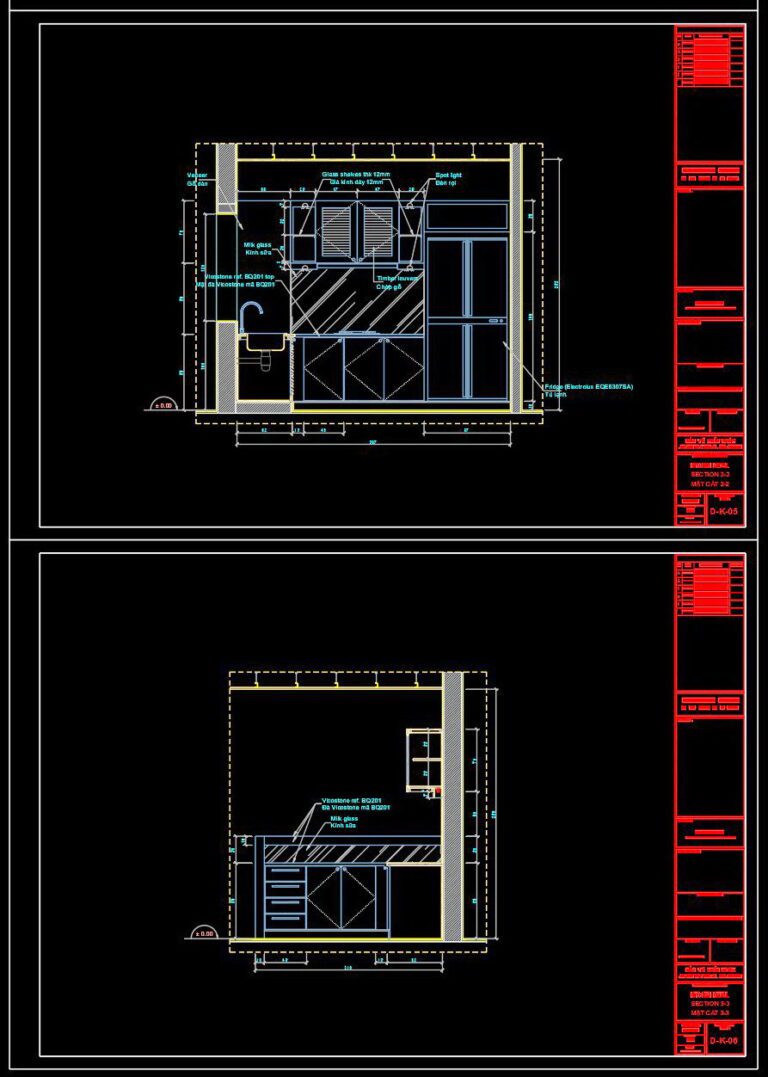 123. CAD technical drawings of kitchen cabinets for the house