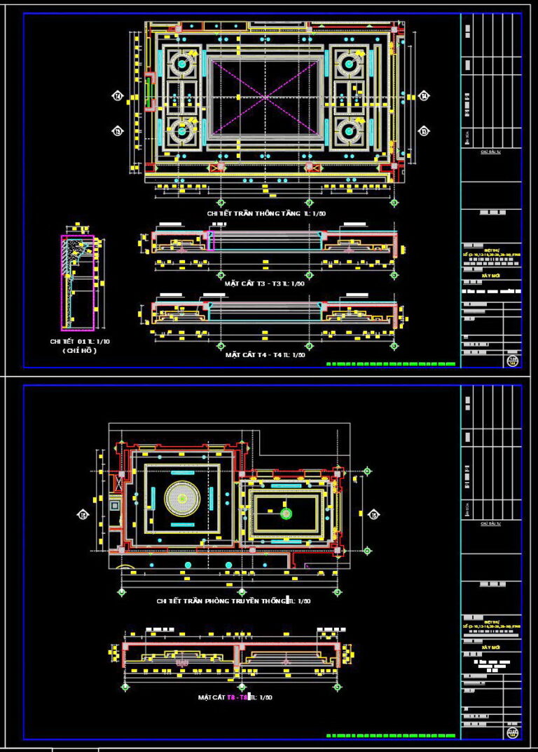 161. Detailed CAD drawings for the ceiling layout design of a 3-story ...