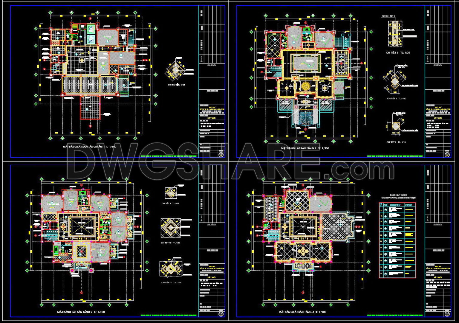 161. Detailed CAD drawings for the ceiling layout design of a 3-story ...