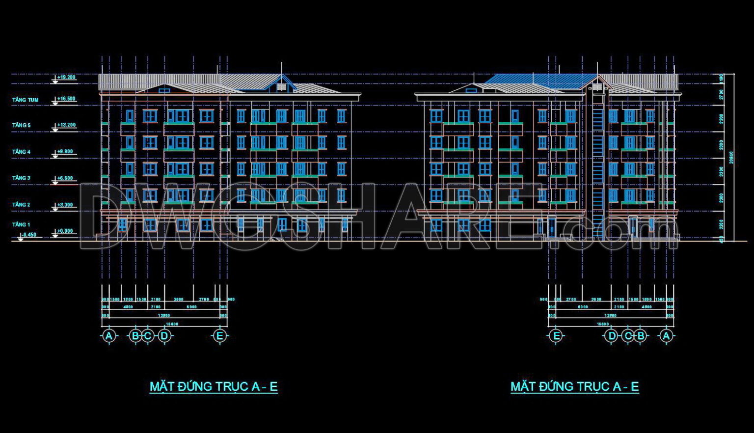20. CAD drawings of a 5-story high-rise residential building project ...