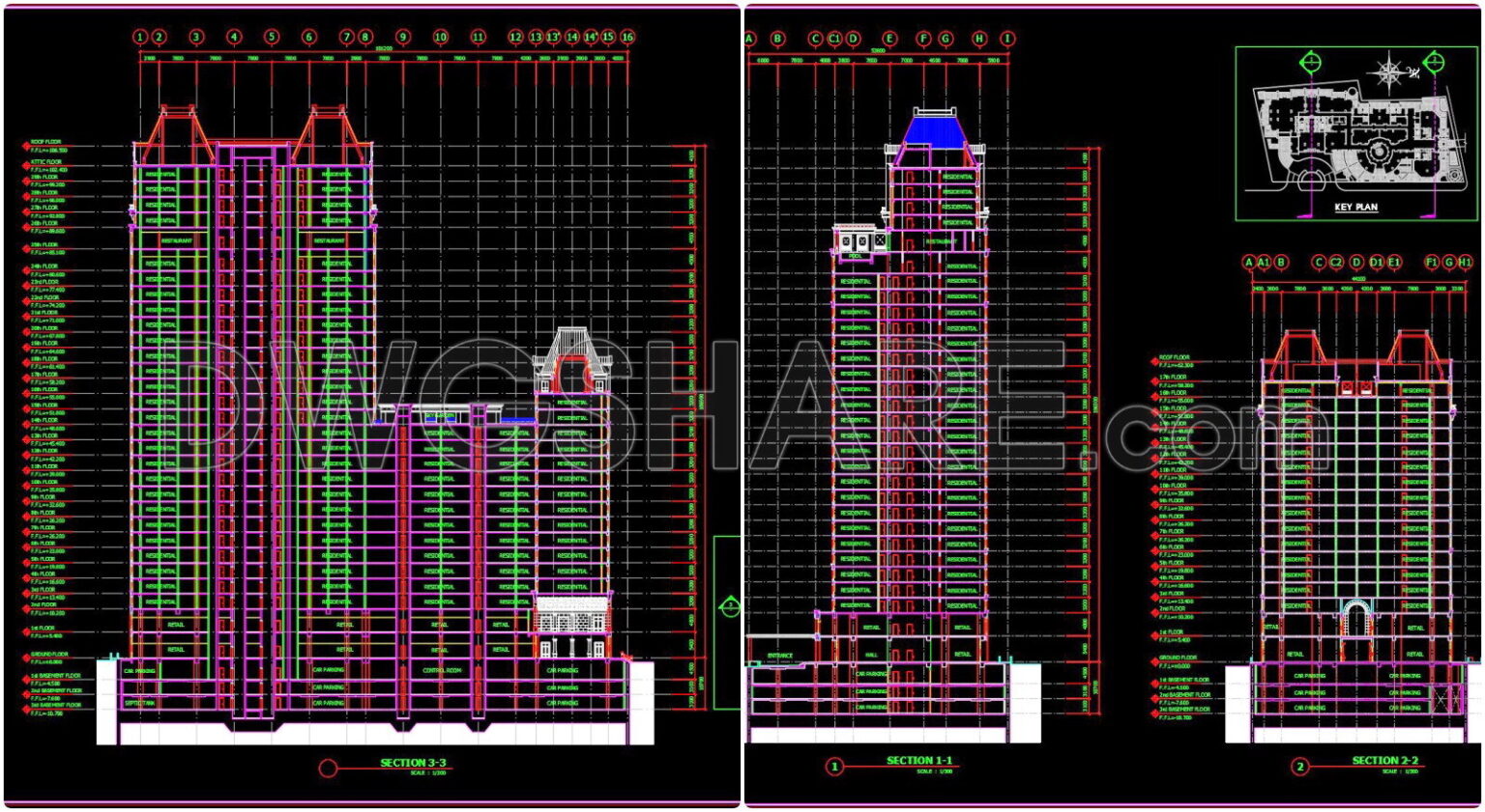 21. Free Download of CAD Floor Plans for a 29-Story Apartment Building