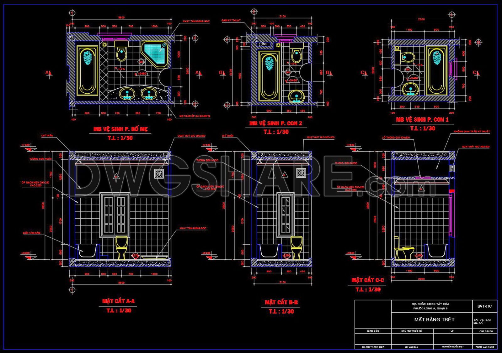 318. Free download of CAD technical drawings for the construction of bathrooms in townhouses