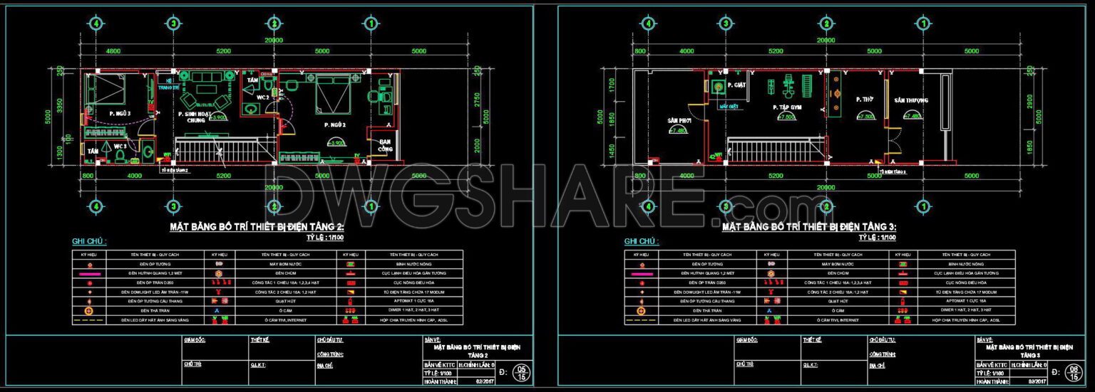 114. CAD drawings for detailed electrical designs for a 3-story townhouse