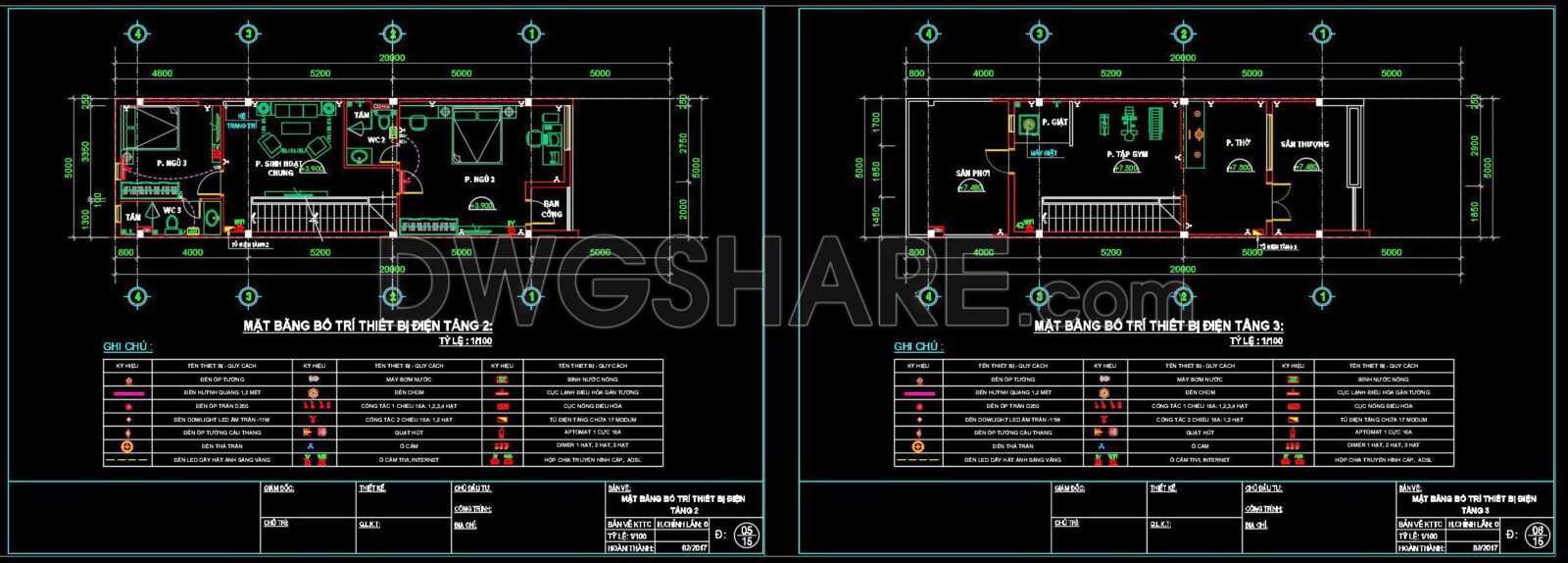 114. CAD drawings for detailed electrical designs for a 3-story townhouse