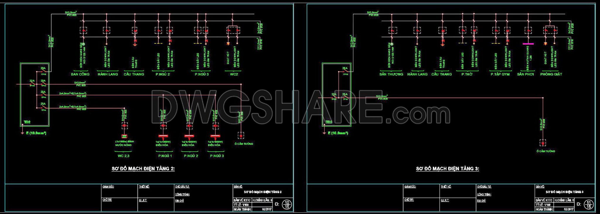 114. CAD drawings for detailed electrical designs for a 3-story townhouse