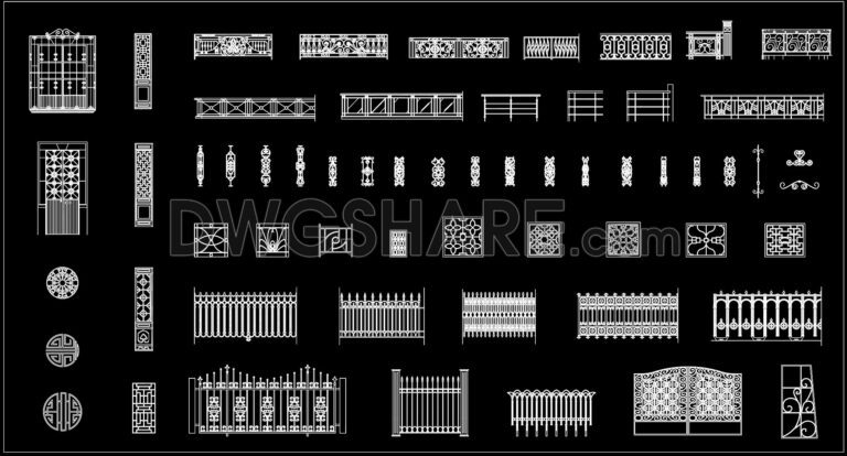 200. Free Download of CAD Blocks for Wrought Iron Fence Designs
