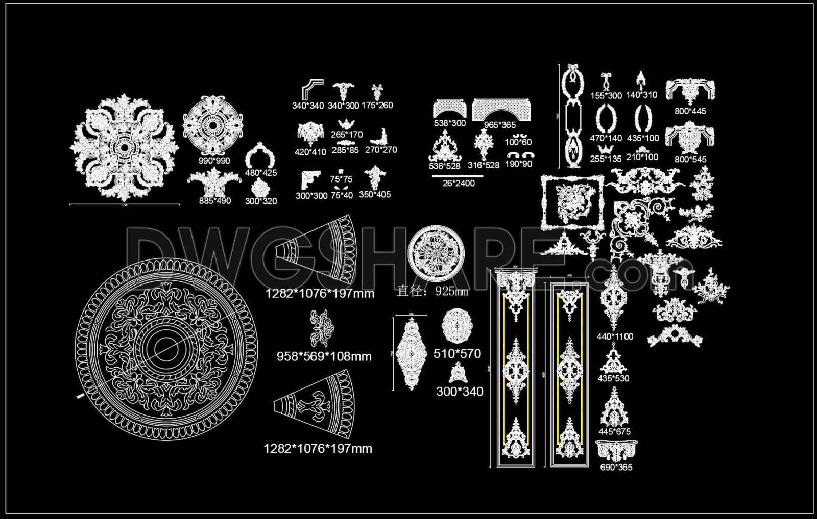 203. Free Download of Decorative Pattern Design CAD Blocks