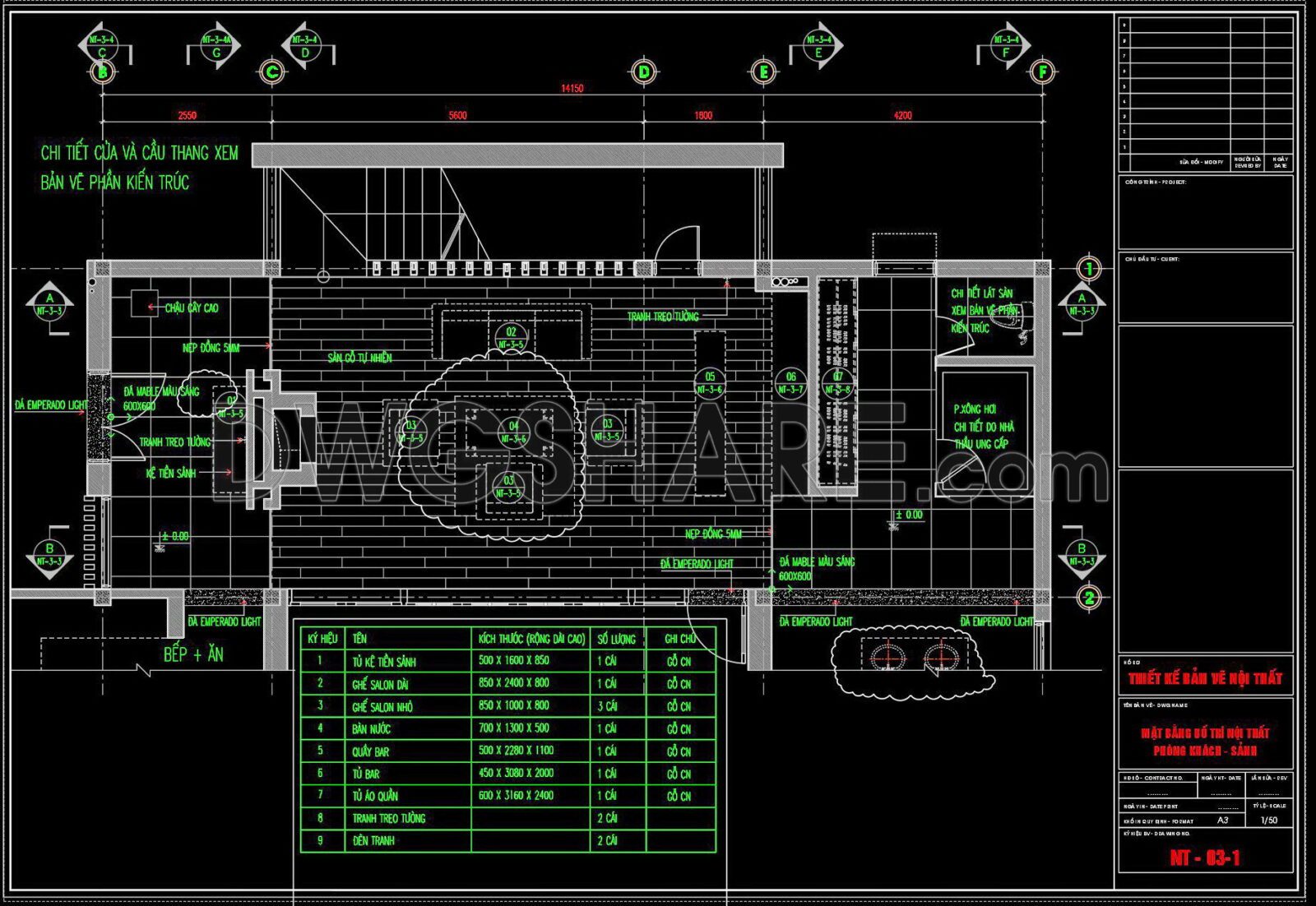 22. CAD construction drawings for the interior of the living room of a ...