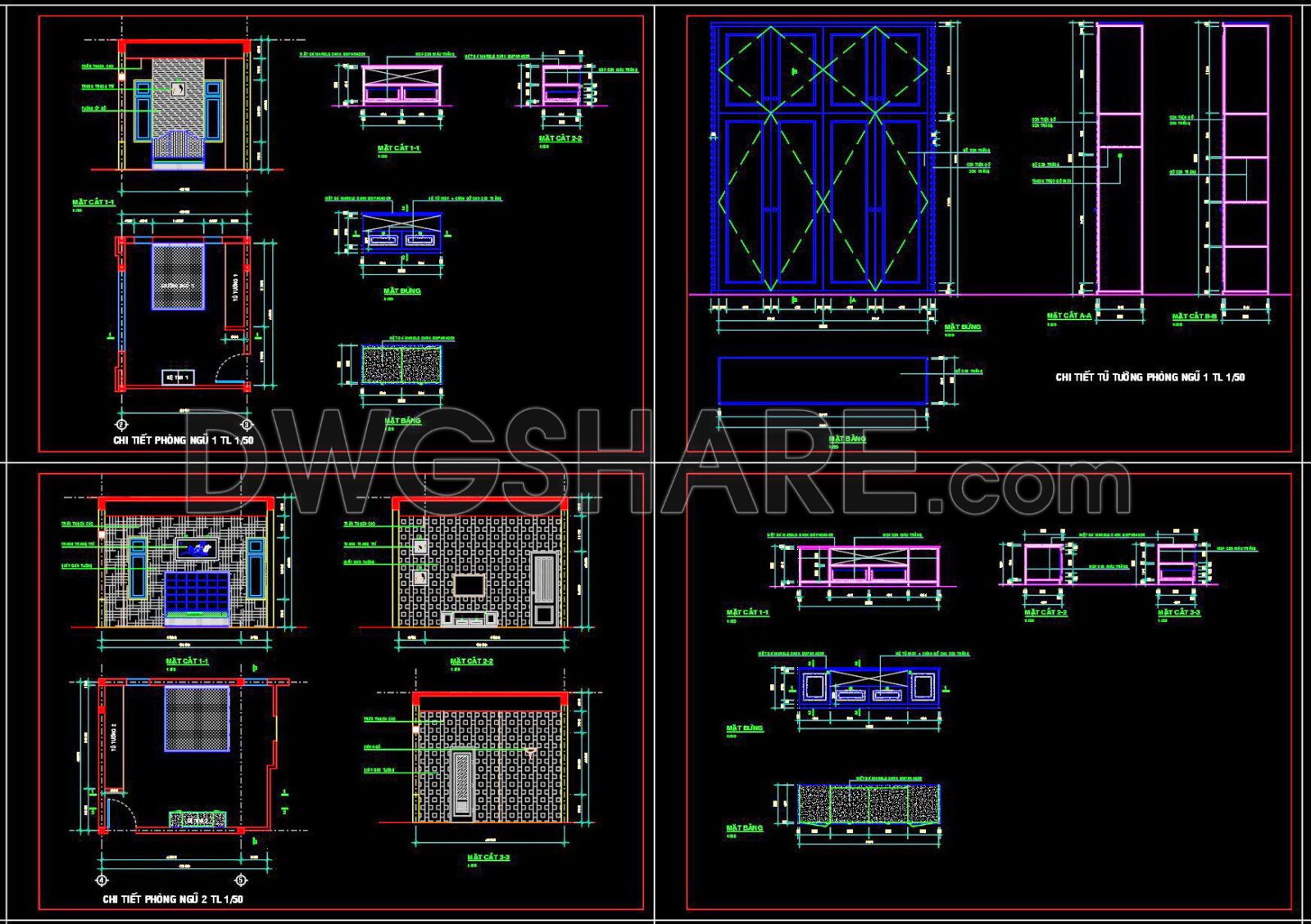 23. Free CAD construction drawings for the interior of the bedroom of a ...