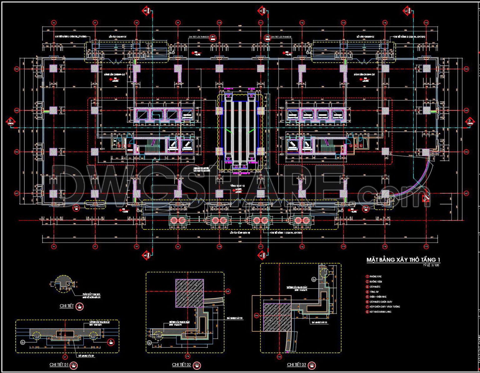 27. Free Download of CAD Floor Plans for a 30-Story Apartment Building