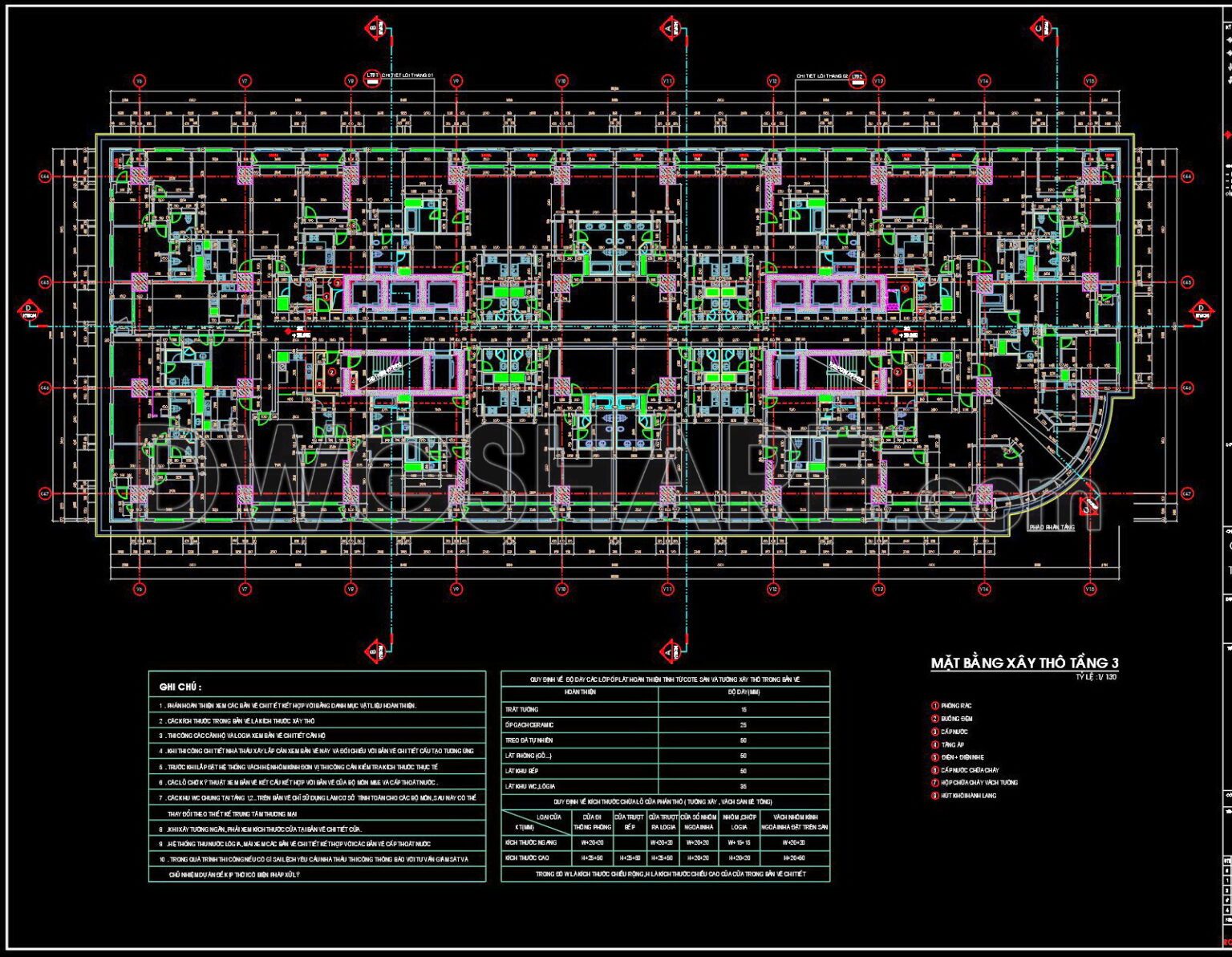 27. Free Download of CAD Floor Plans for a 30-Story Apartment Building