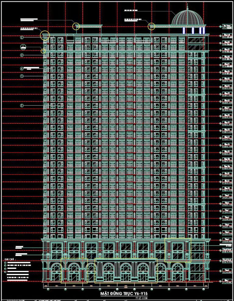 28. Free Download of CAD Elevations for a 35-Story Apartment Building