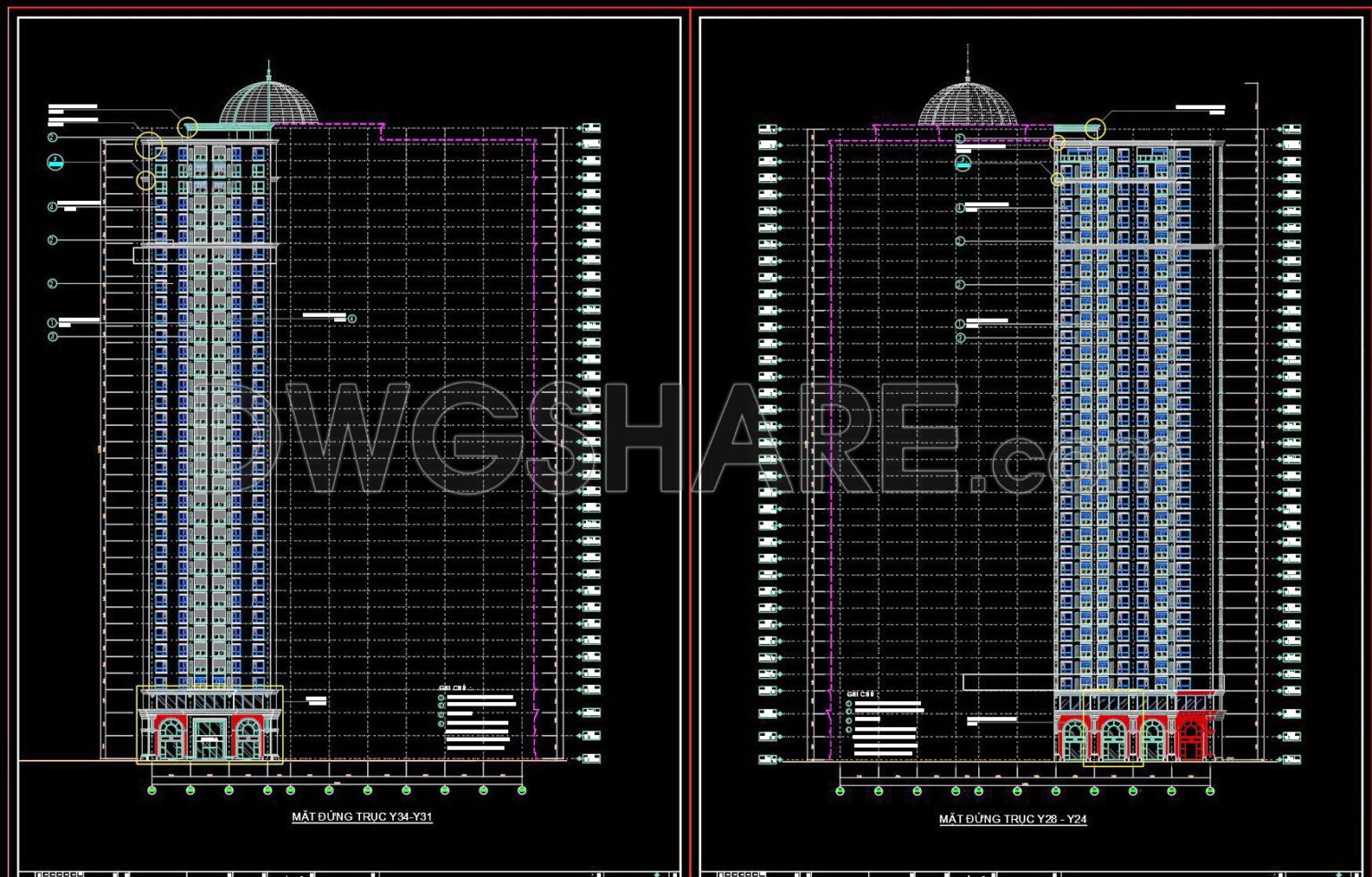 29. Free Download of CAD Elevations for a 35-Story Apartment Building R4