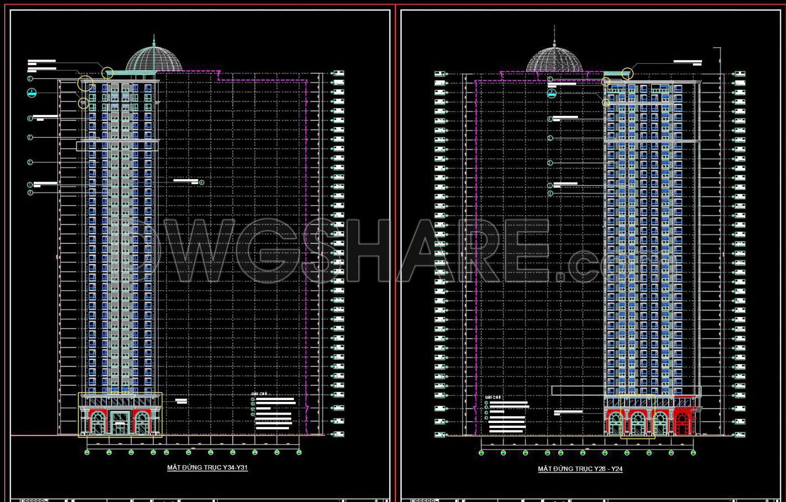29. Free Download of CAD Elevations for a 35-Story Apartment Building R4