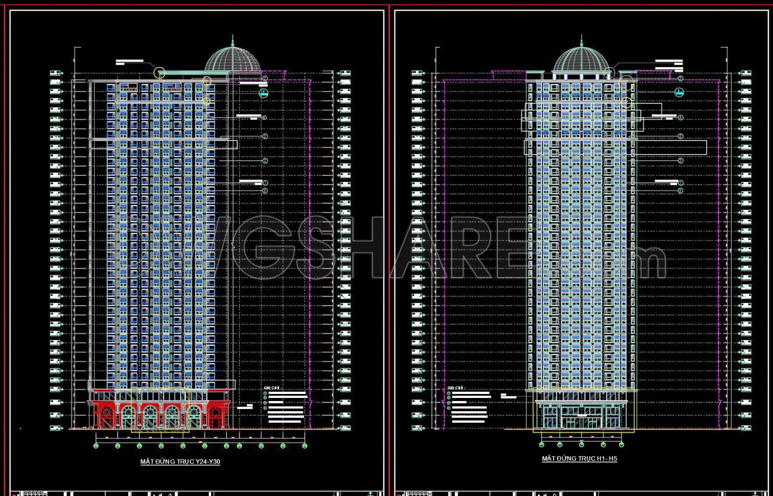 29. Free Download of CAD Elevations for a 35-Story Apartment Building R4