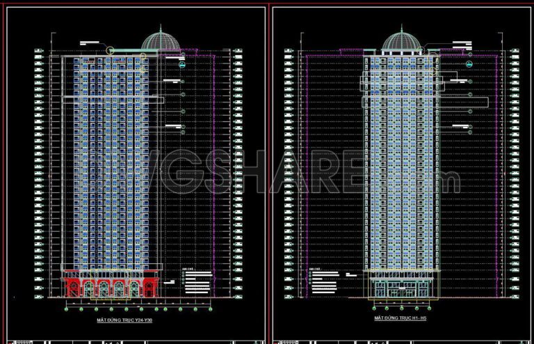 29. Free Download of CAD Elevations for a 35-Story Apartment Building R4