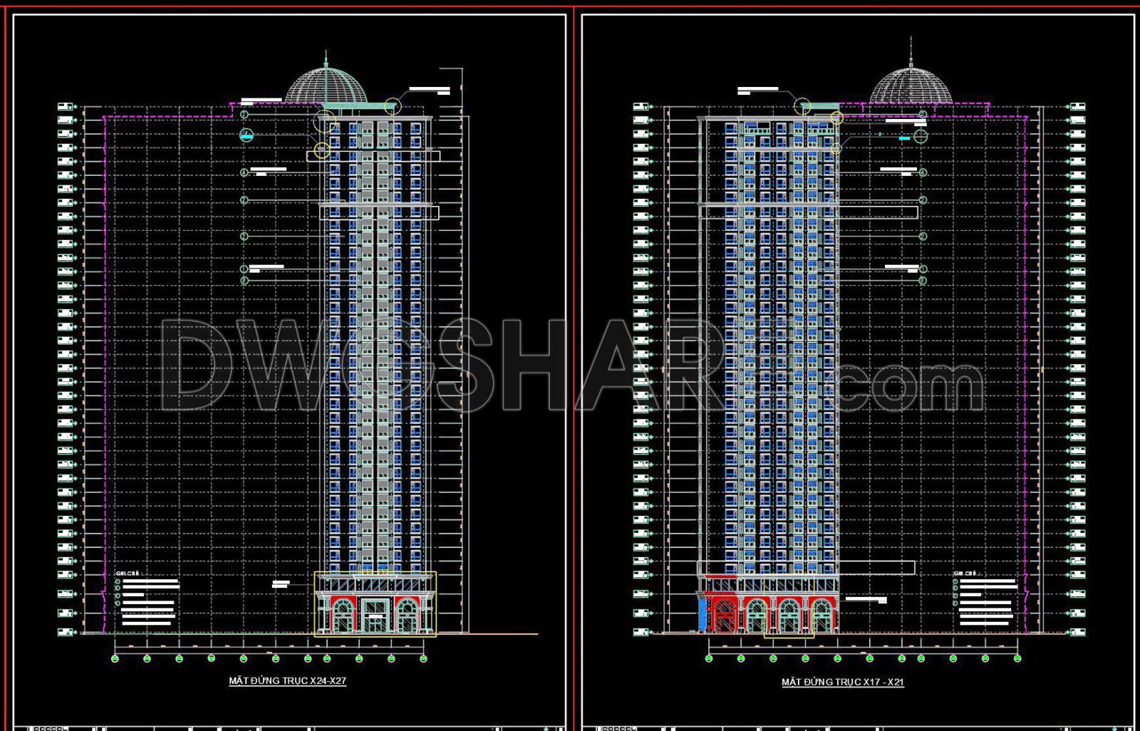 29. Free Download of CAD Elevations for a 35-Story Apartment Building R4