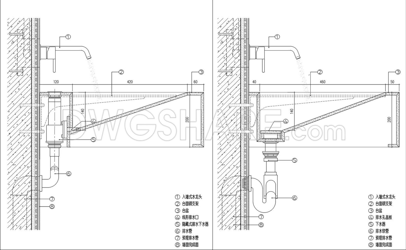 395. Free Download of CAD Section Detail Drawings for 4 Hand Wash Basin ...