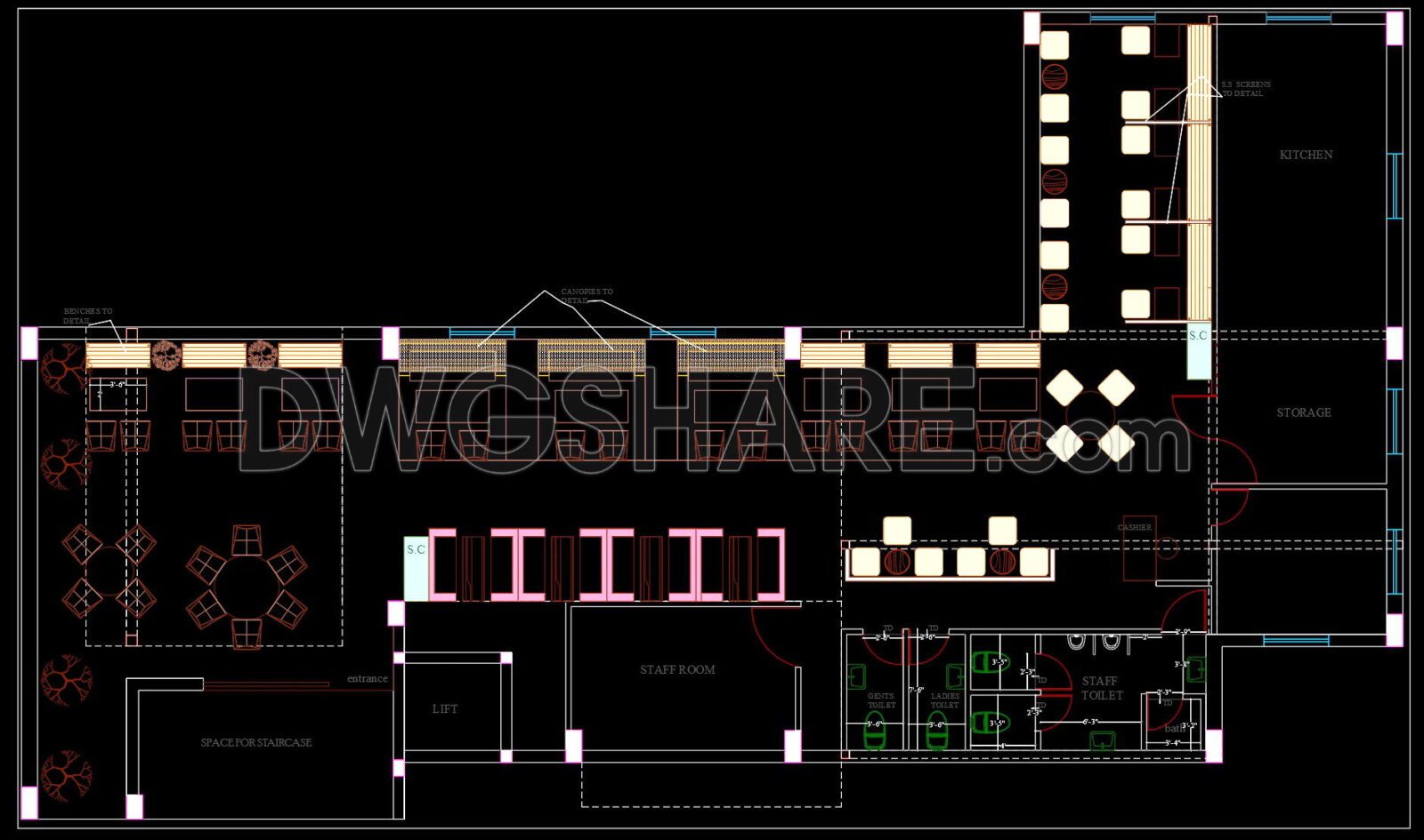43. Free Download of 3-Story Restaurant Floor Plan CAD Drawings
