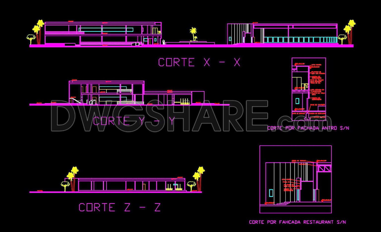 44. Free Download of Restaurant Complex Floor Plan CAD Drawings