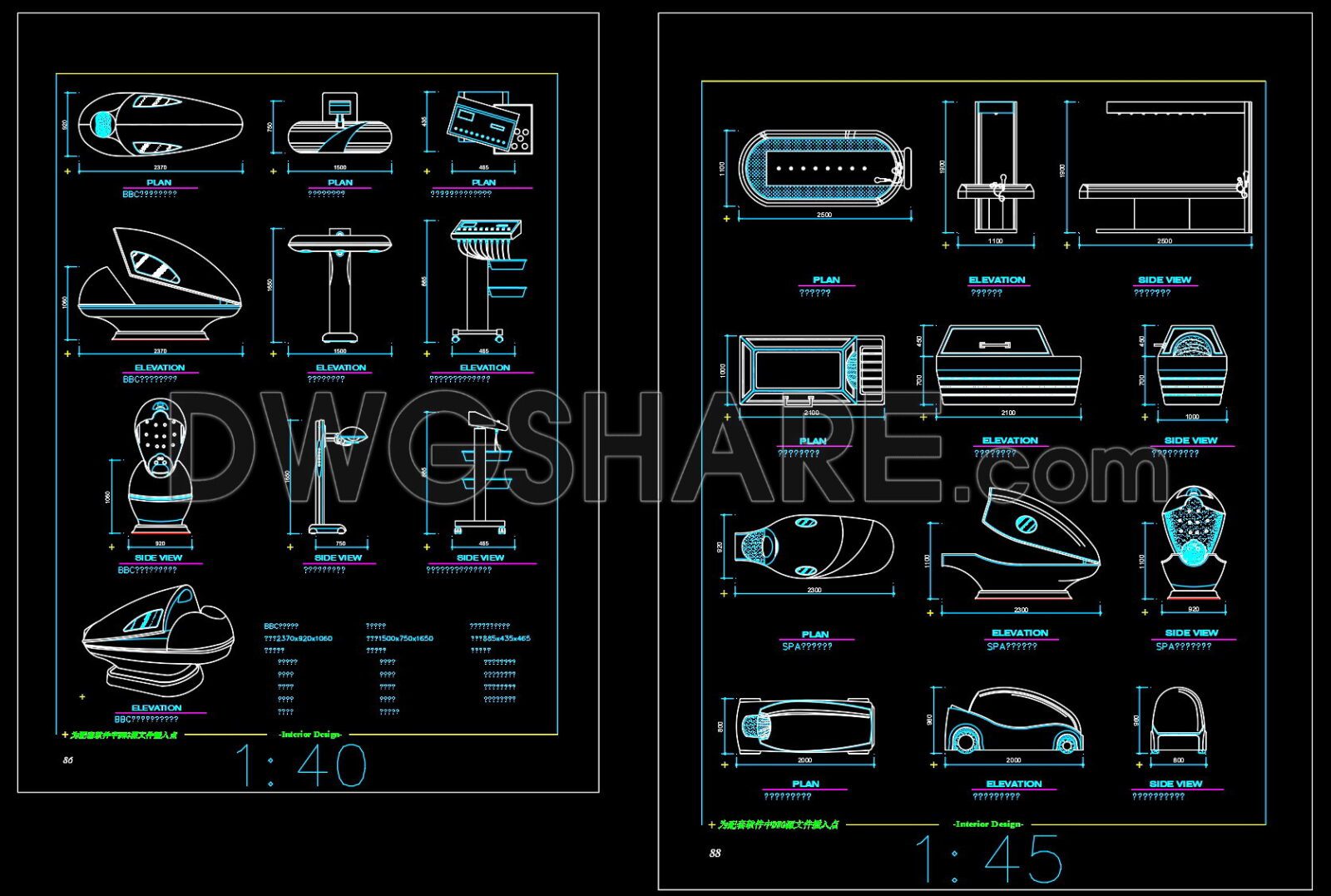 65. Free download of Beauty therapy equipment CAD blocks