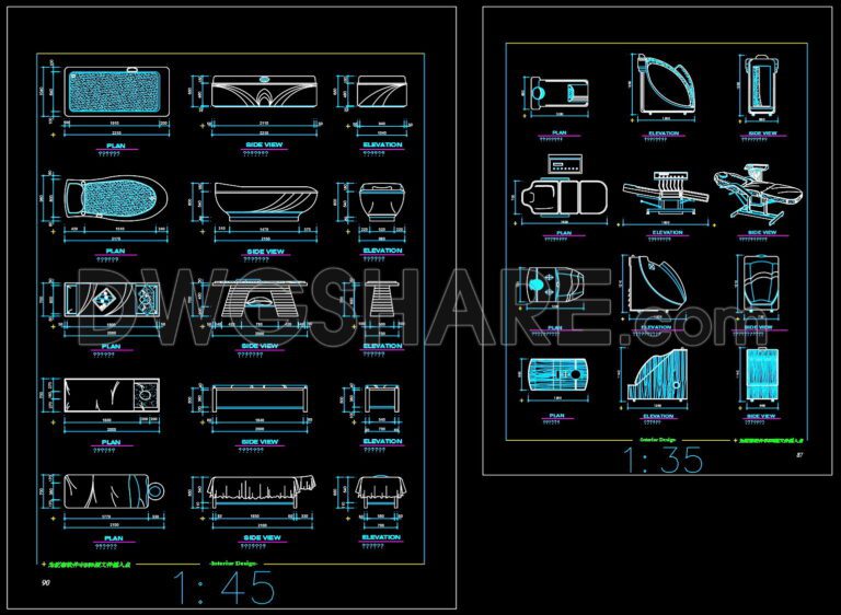 65. Free download of Beauty therapy equipment CAD blocks