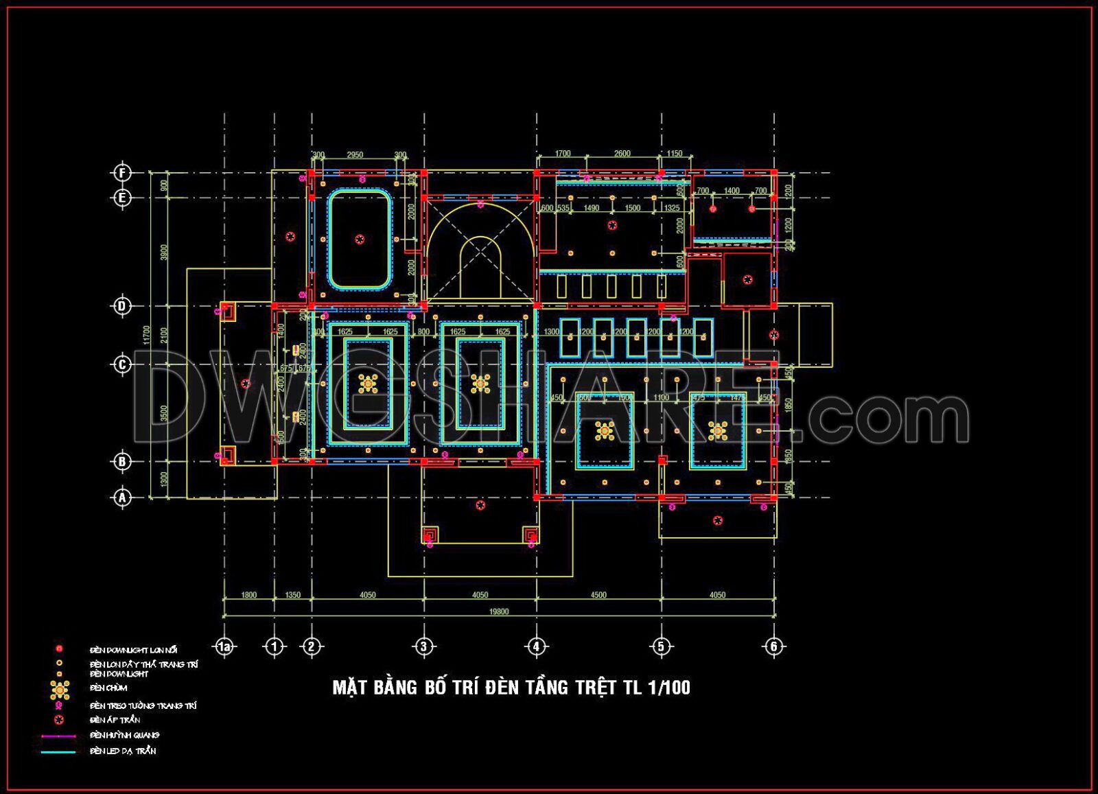 173. Free download of detailed CAD drawings of ceiling plans and lighting layout plans for a 2 ...