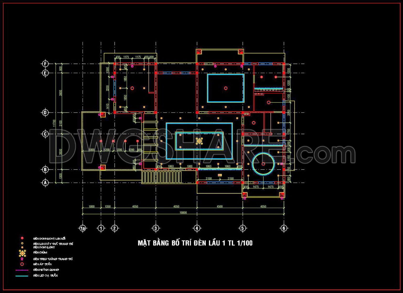 173. Free download of detailed CAD drawings of ceiling plans and lighting layout plans for a 2 ...