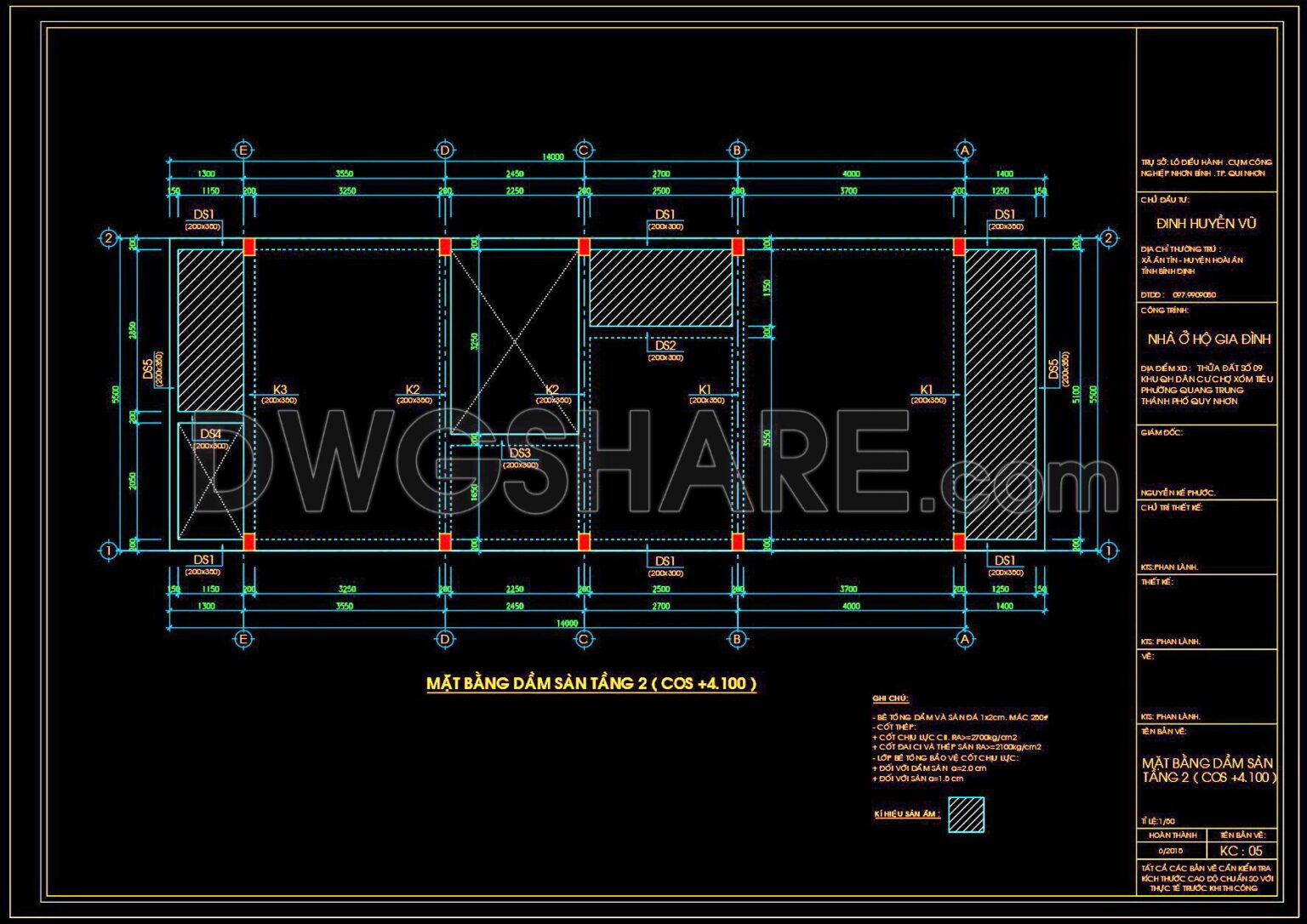 310. Download free CAD structural drawings for a 5.5m x 14m reinforced ...