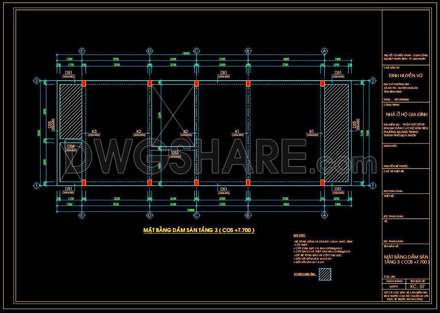 310. Download free CAD structural drawings for a 5.5m x 14m reinforced ...