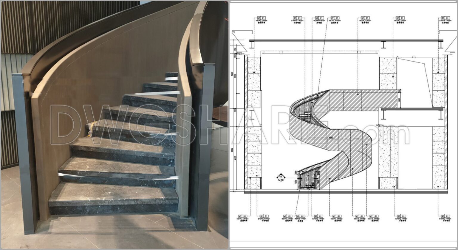 435. Free Download of CAD Drawings for Detailed Circular Staircase ...