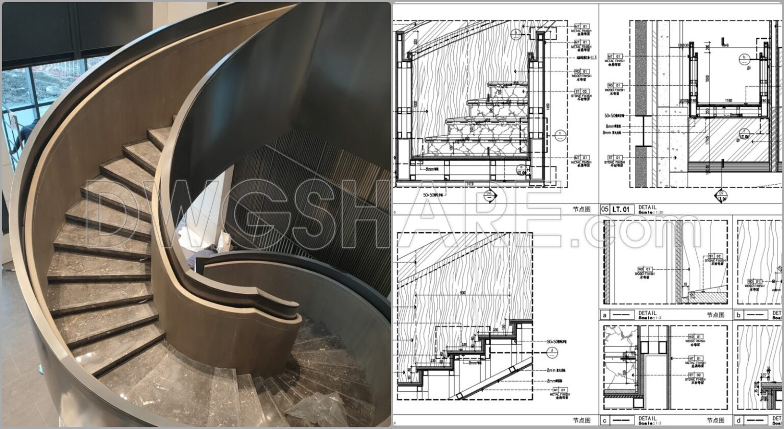 435. Free Download of CAD Drawings for Detailed Circular Staircase ...