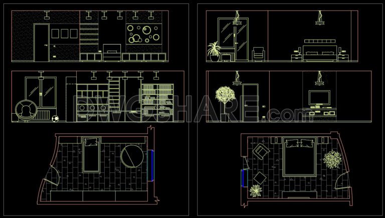 50. Free Download of CAD Blocks for Bedroom Floor Plans and Elevations