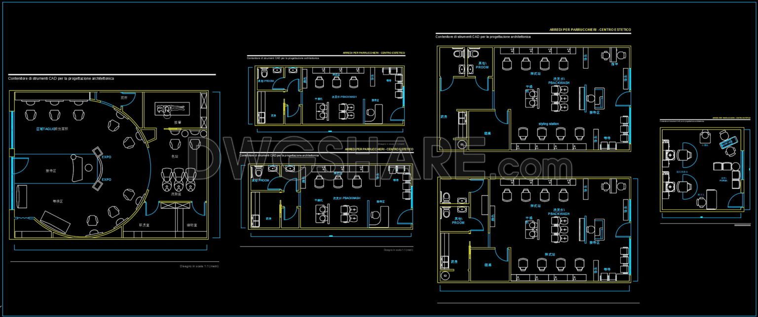 66. Hairdressing equipment CAD blocks and plans