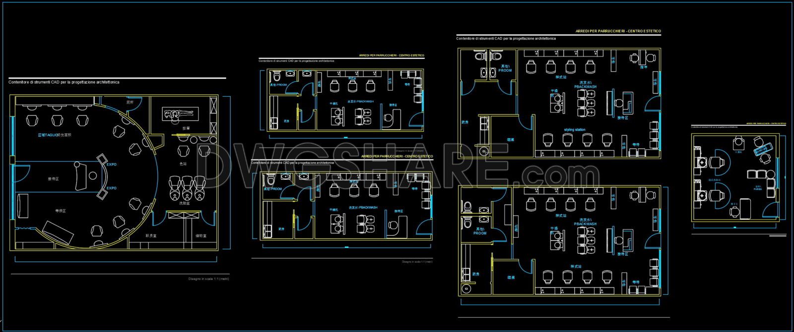 66. Hairdressing equipment CAD blocks and plans
