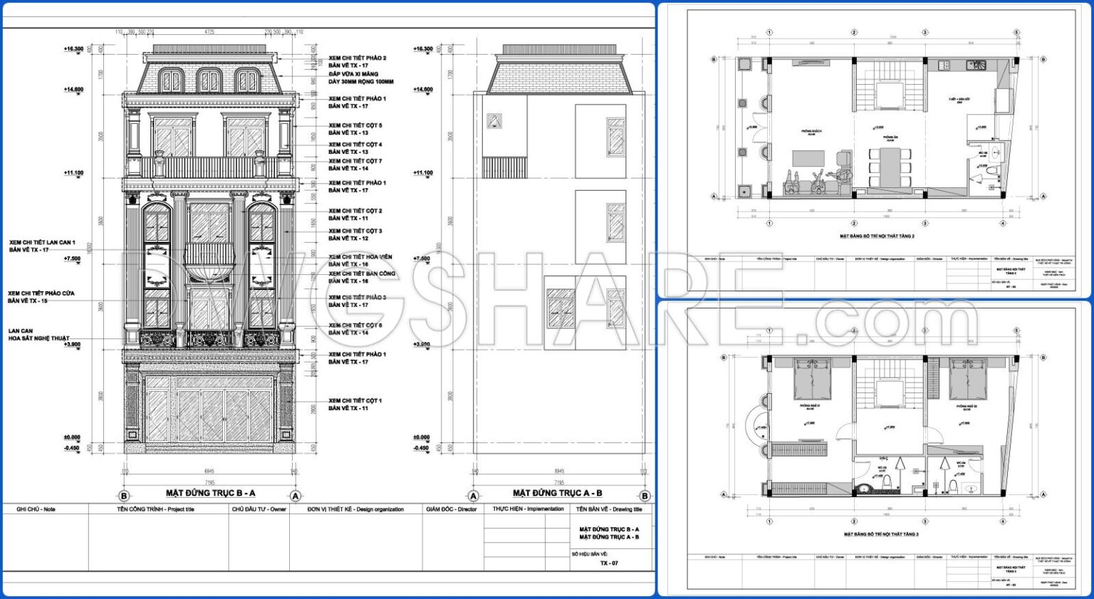 758. Free Download Architectural PDF Drawings for a 3-Story European Classic Style House ...