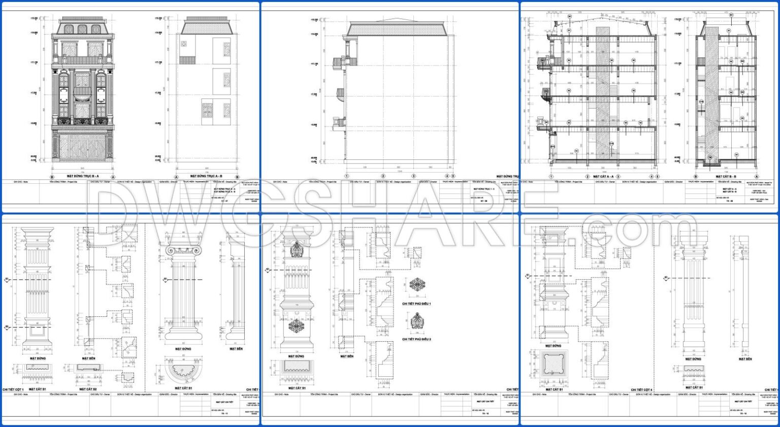 758. Free Download Architectural PDF Drawings for a 3-Story European Classic Style House ...