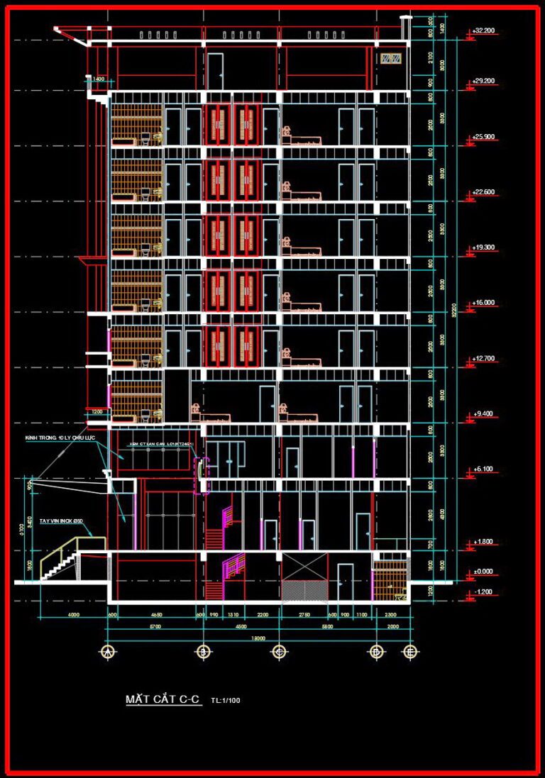100. Free Download the CAD design drawing of an 8-story hotel with an ...