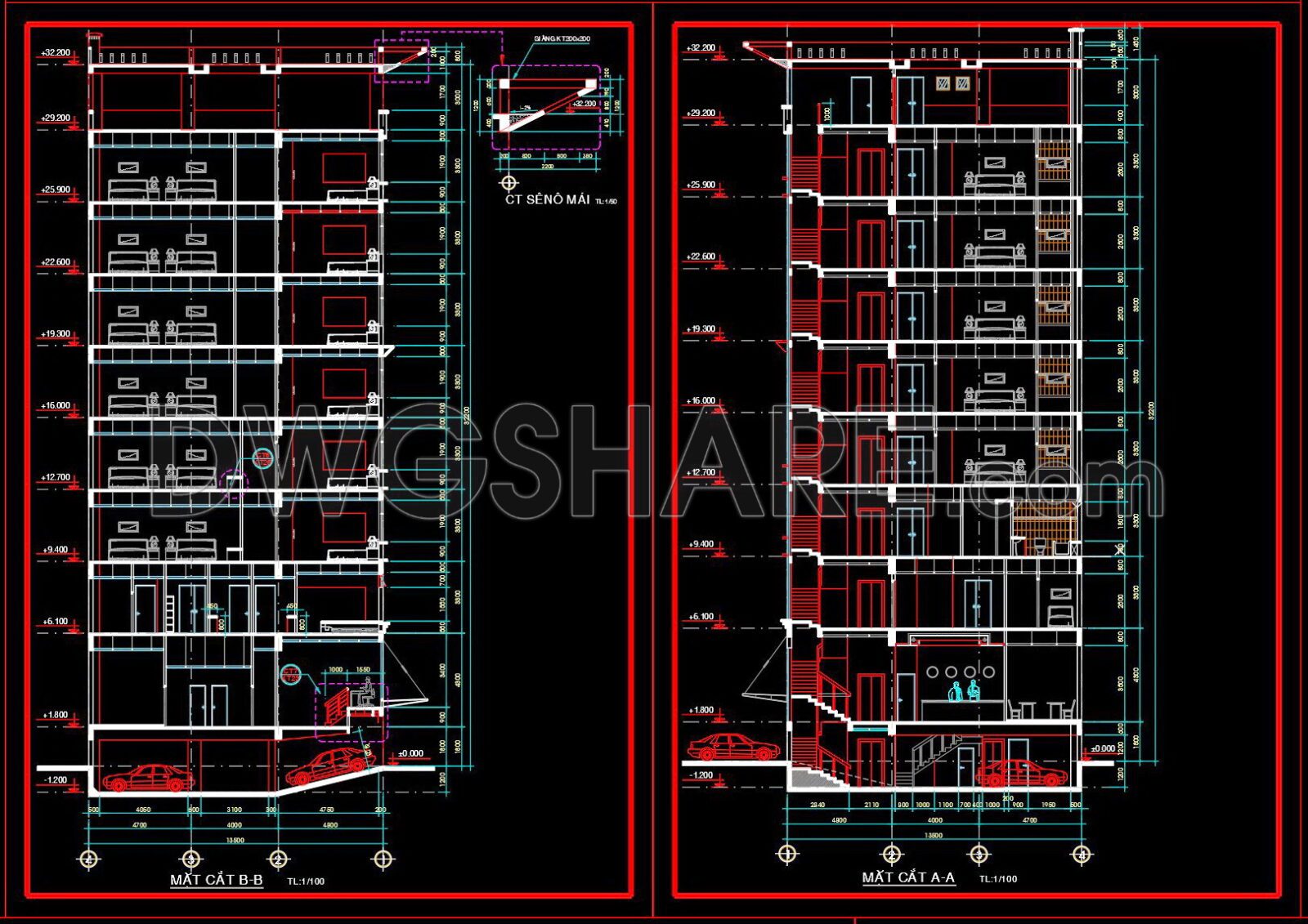 100. Free Download the CAD design drawing of an 8-story hotel with an ...